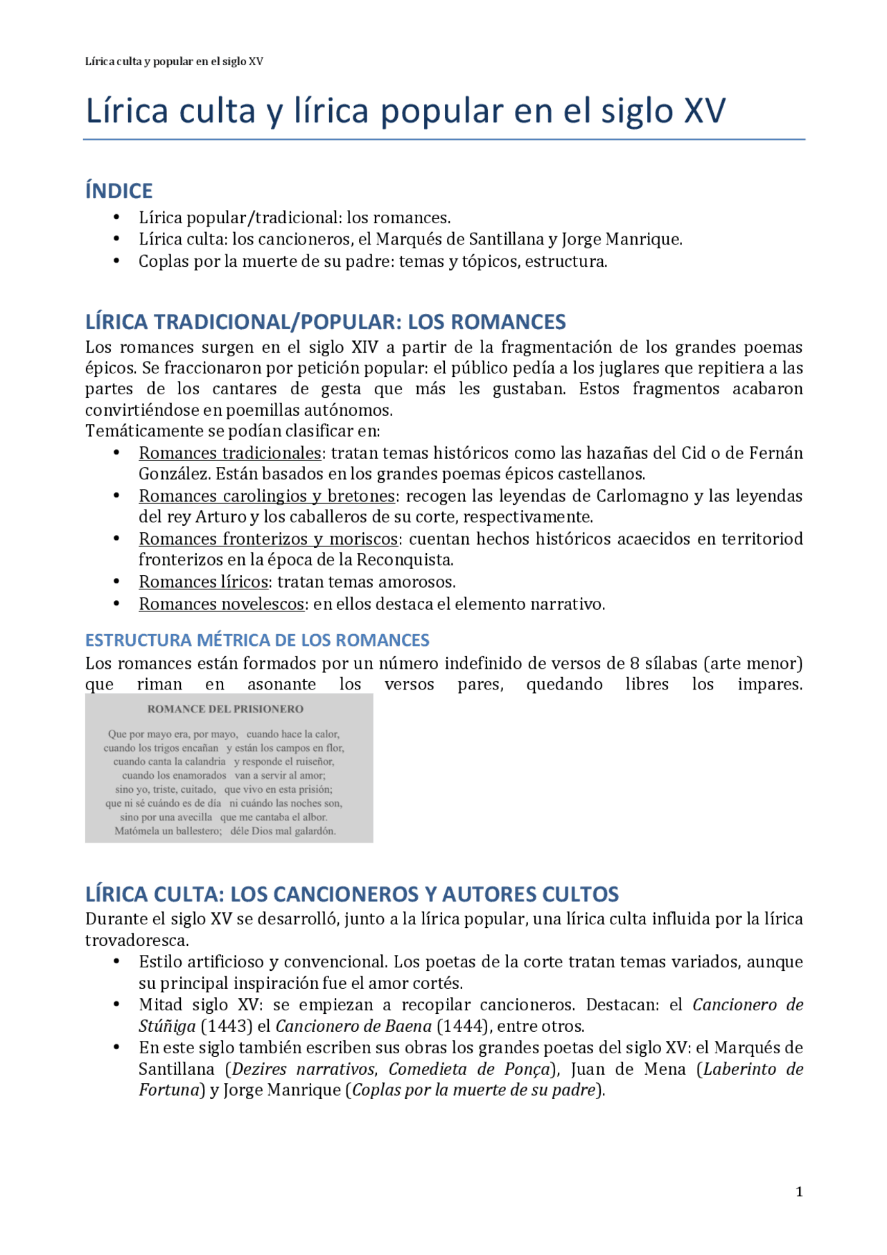 Lírica culta y popular del siglo XV | Apuntes de Lengua y Literatura ...