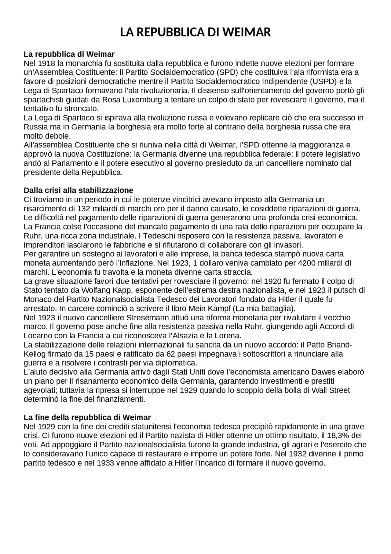 Il Nazismo Riassunto Di Storia Docsity