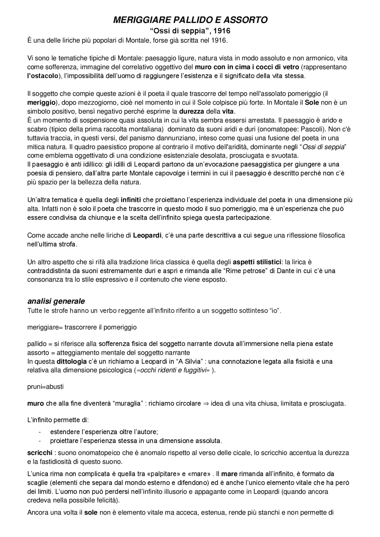 Meriggiare Pallido E Assorto E Montale Docsity