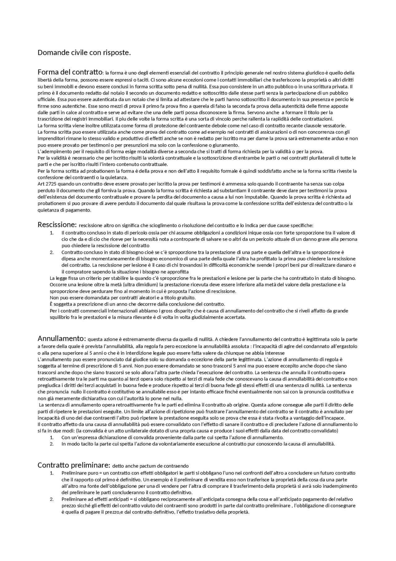 DOMANDE E RISPOSTE DIRITTO CIVILE MEMMO DANIELA - Docsity