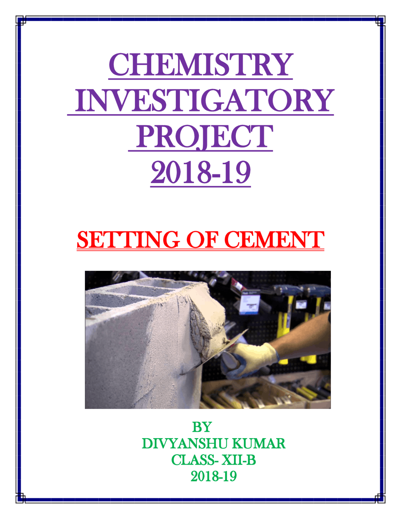 Preparation of cement project | Study notes Chemistry | Docsity