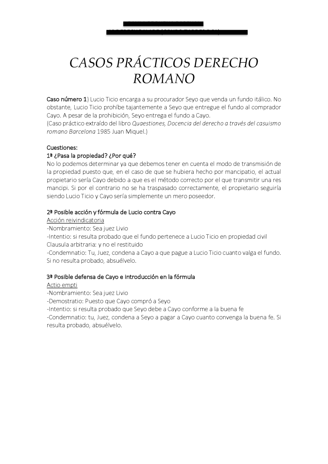 Casos Prácticos Derecho Romano Docsity