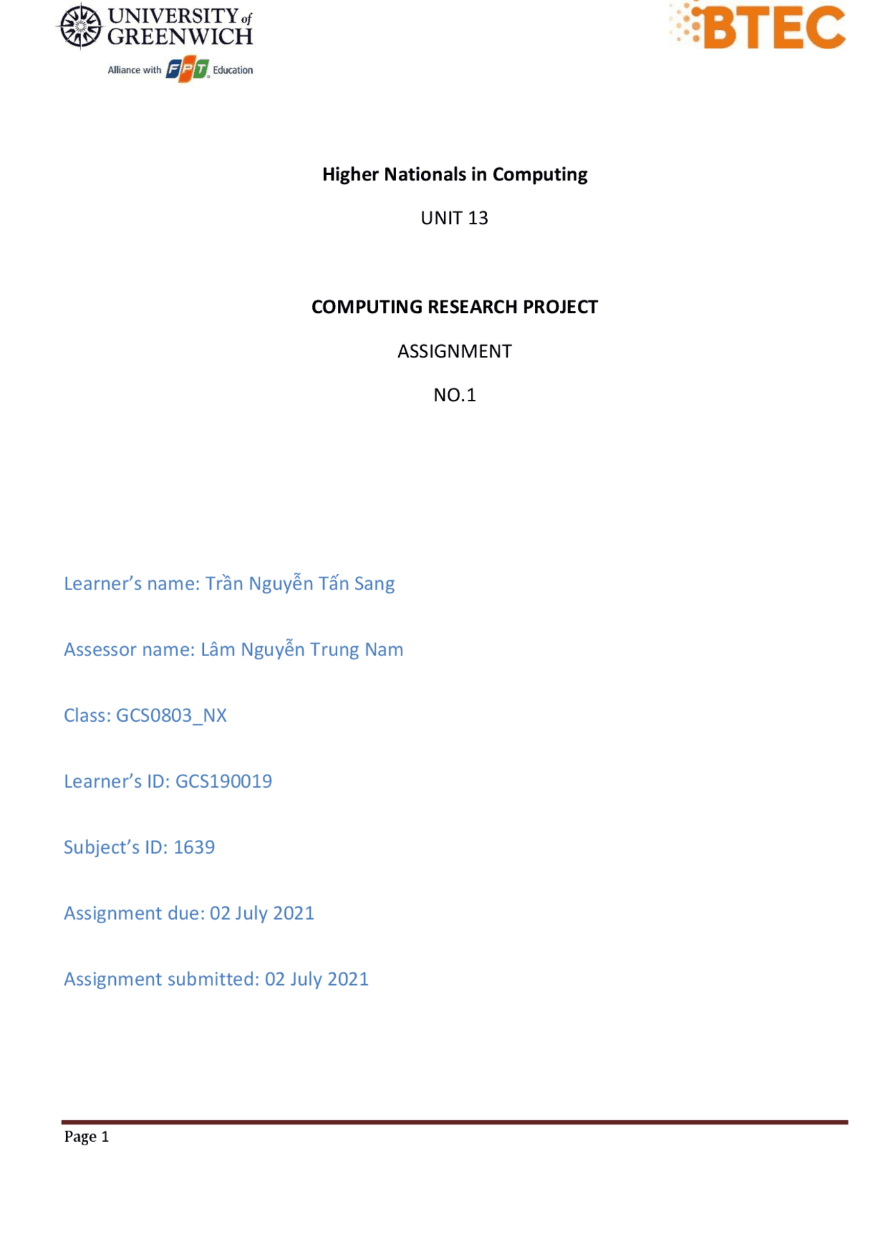 Computing Research - ASSIGNMENT 1 (Pass + Merit + Distintion) - Docsity