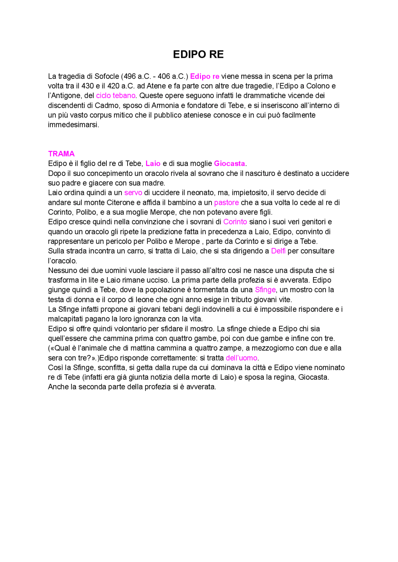 Edipo Re di Sofocle, esame di teatro - Docsity