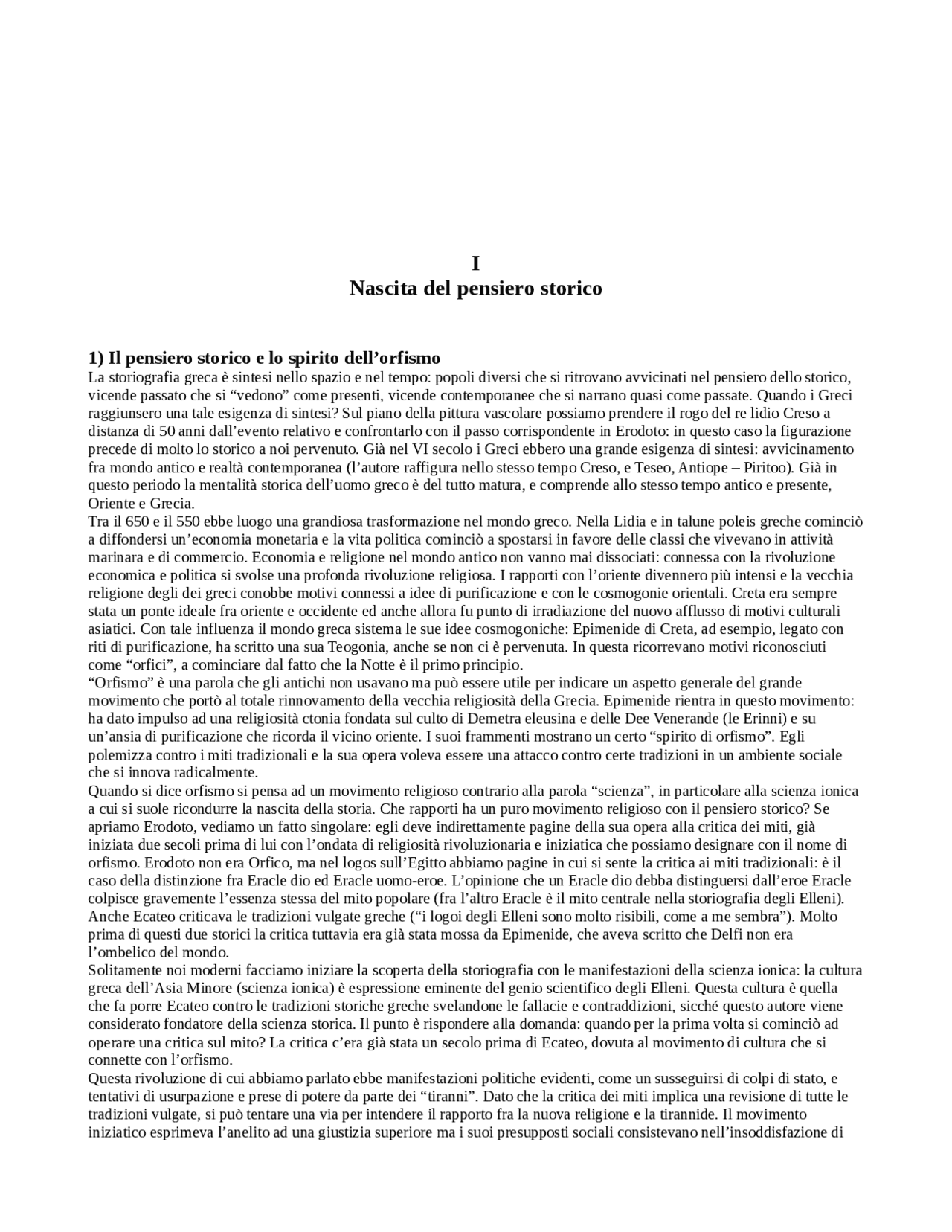 Il pensiero storico classico - Docsity