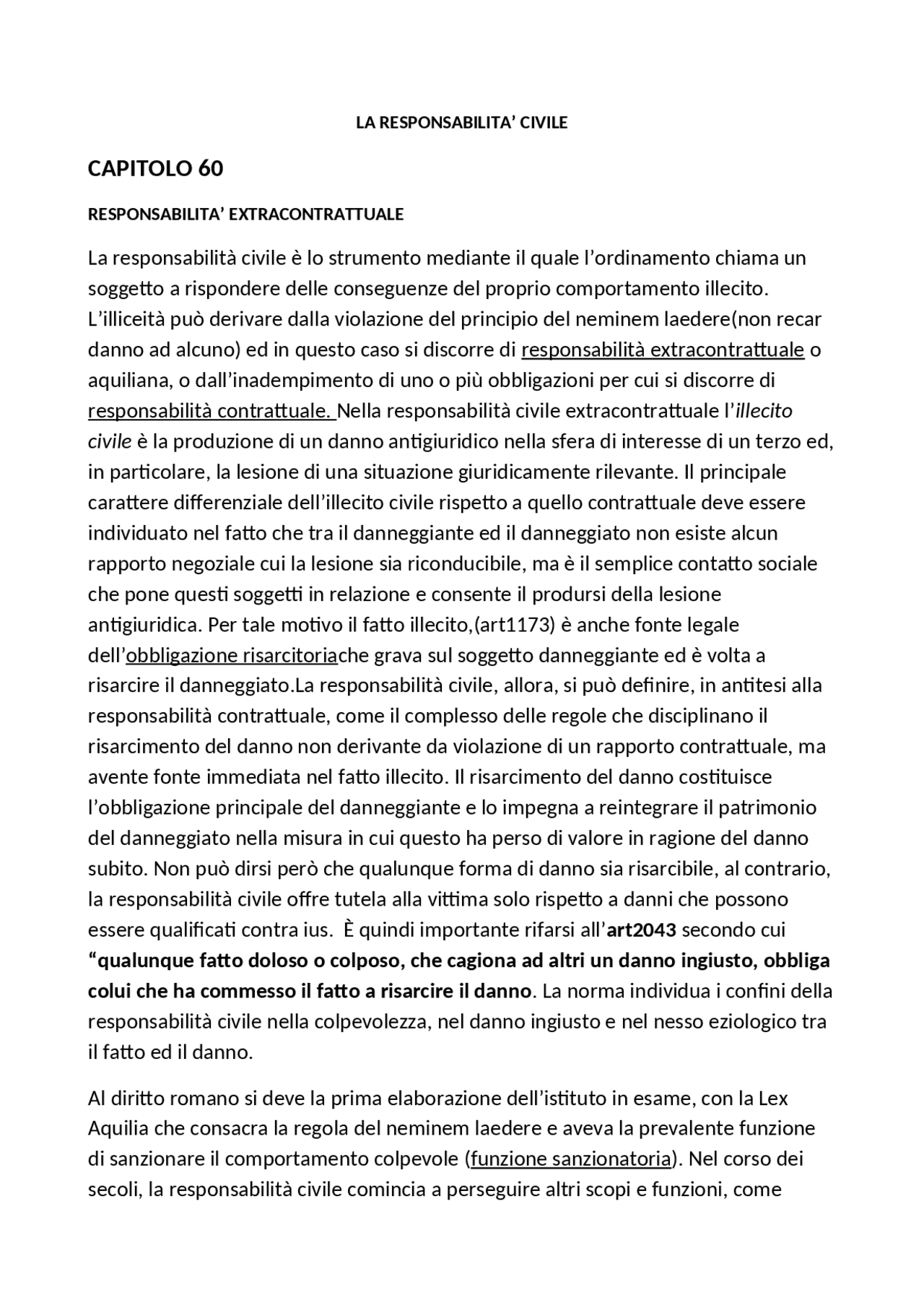 La Responsabilità Civile Docsity
