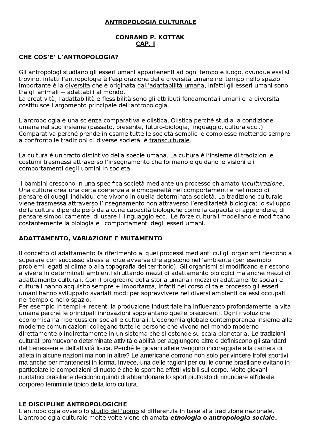 Riassunto Antropologia Culturale Conrand P Kottak Docsity