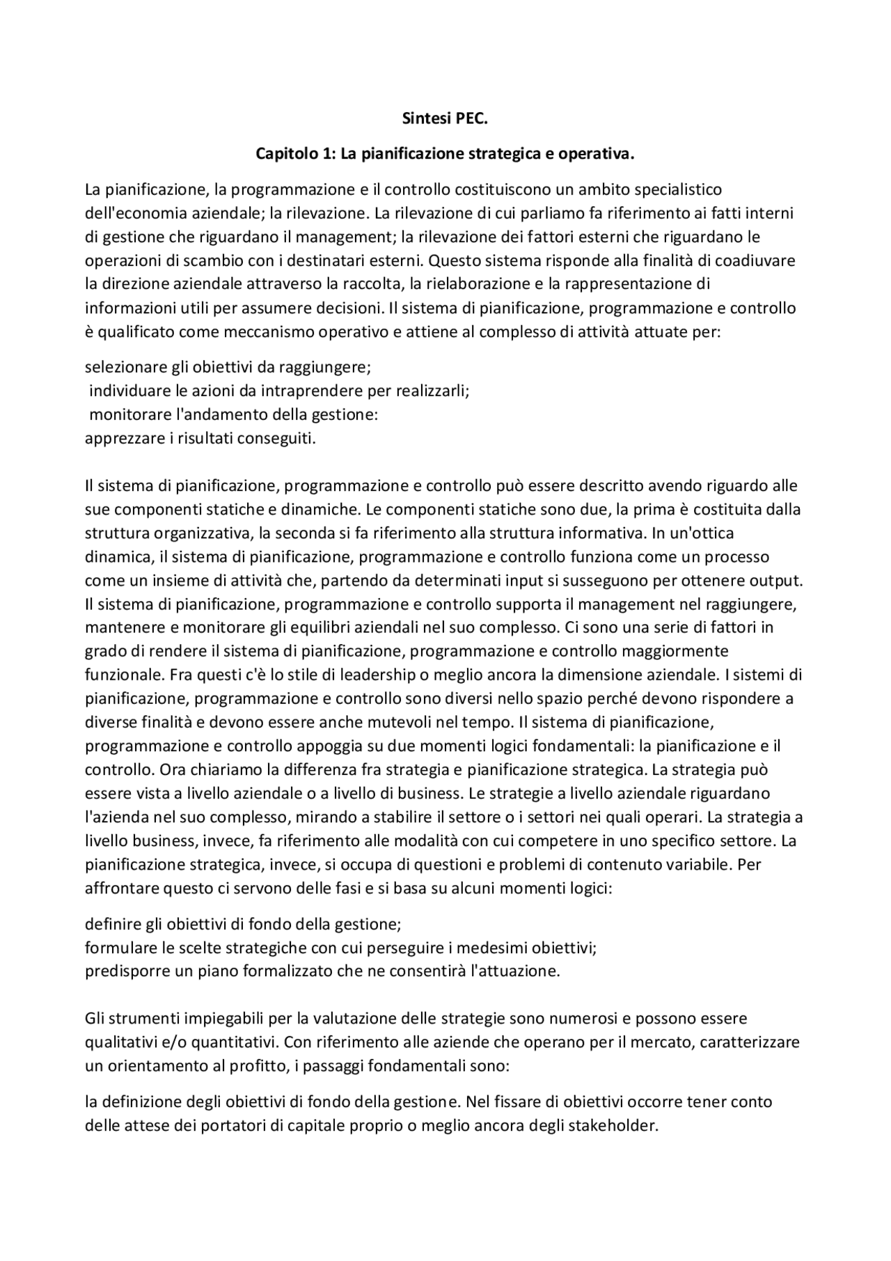 Riassunto Programmazione E Controllo Di Gestione Docsity