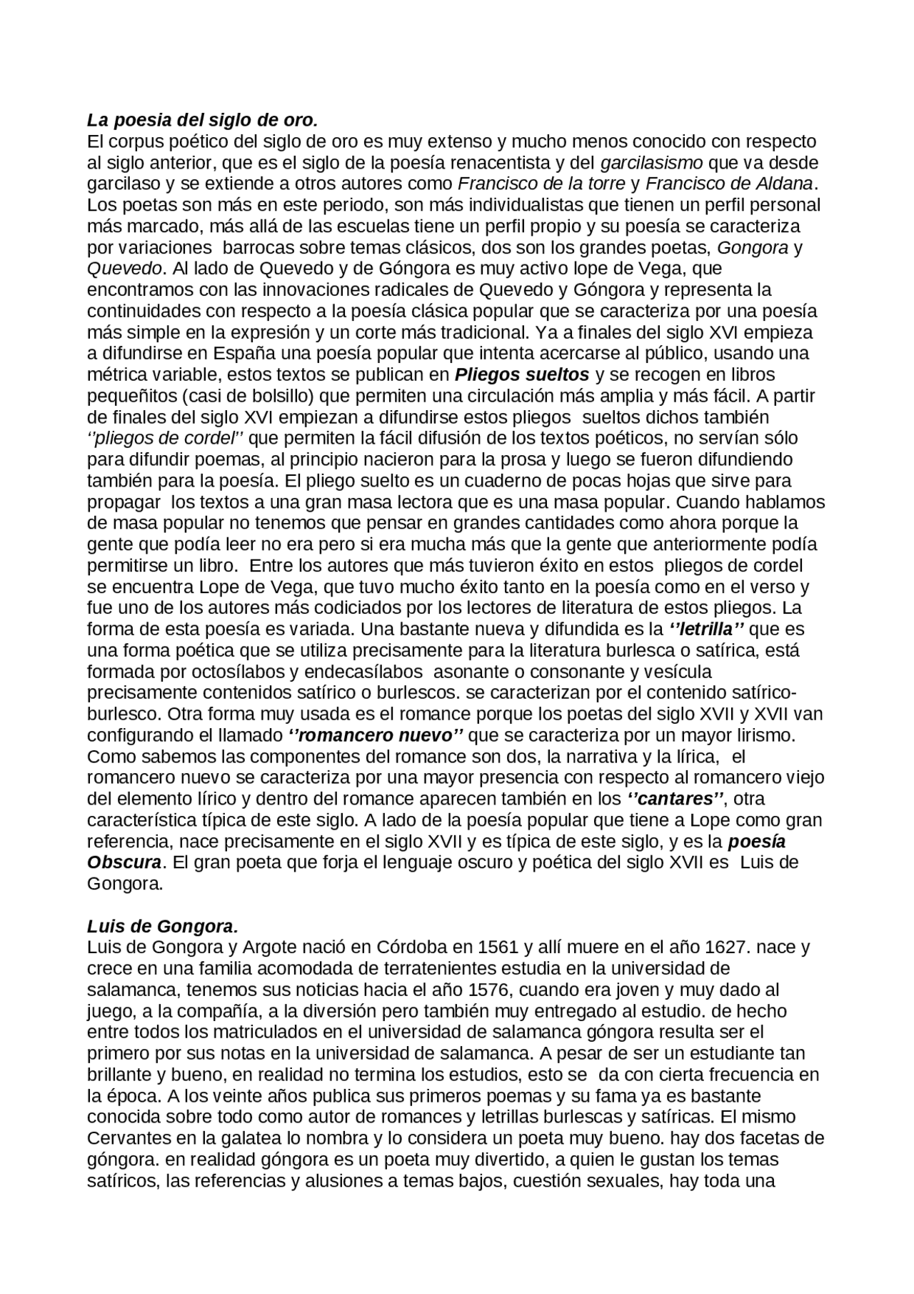 La poesia del siglo de oro - Docsity