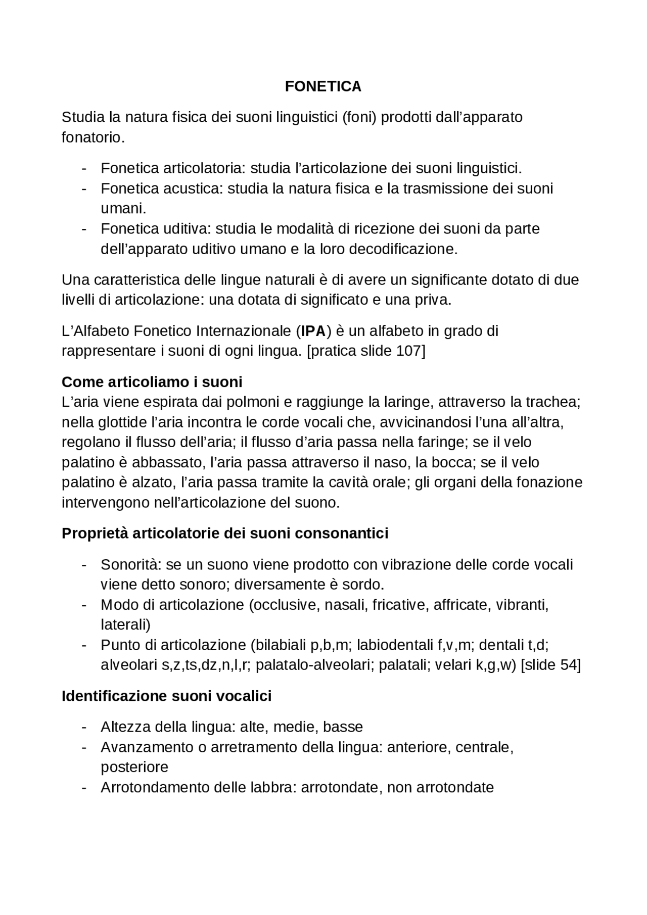 Appunti Approfonditi Di Fonetica Docsity