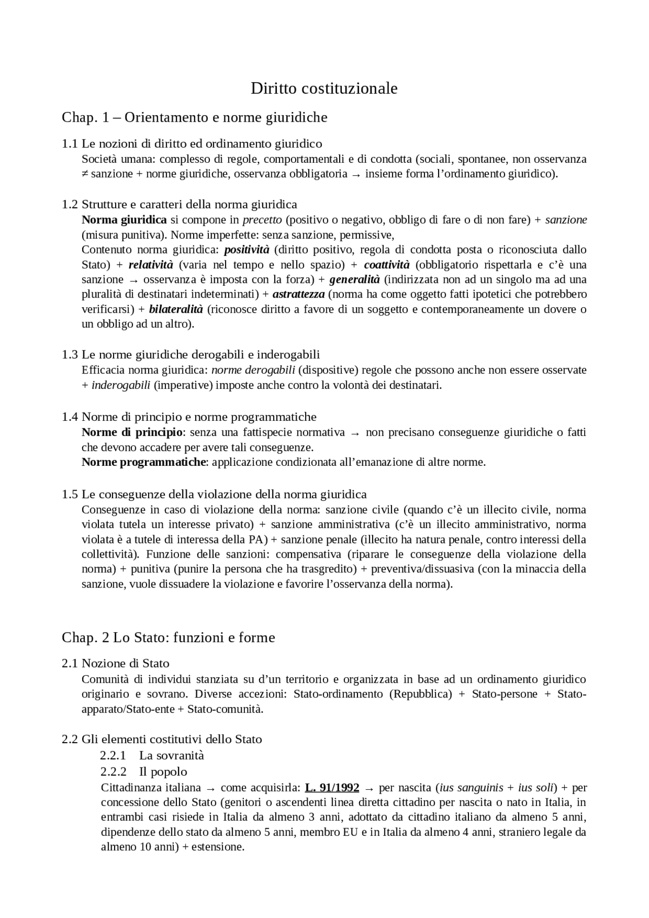 Schema Riassuntivo Parte 1 Diritto Costituzionale Docsity
