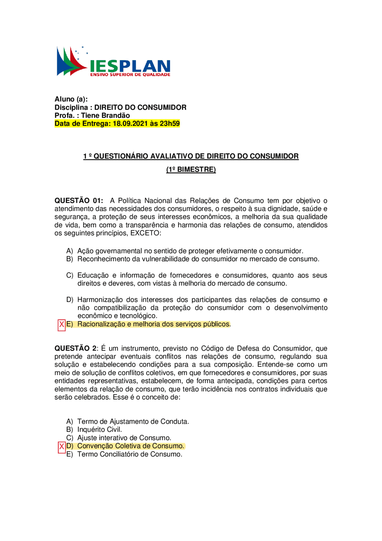 Questionário Direito Do Consumidor Docsity