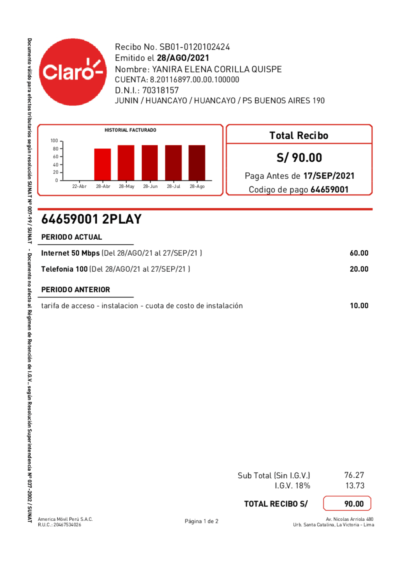 Recibo de claro 2021 recibo - Docsity