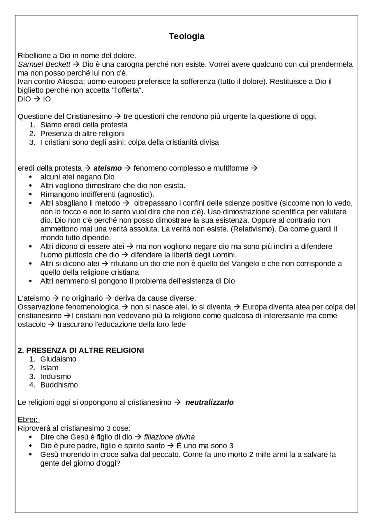 Riassunto Appunti Teologia Lezioni Docsity
