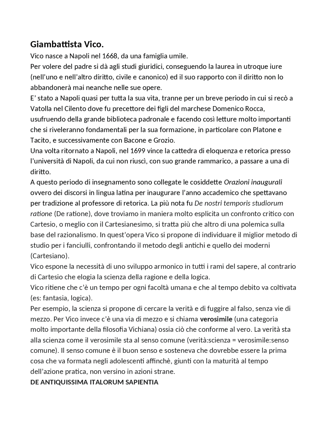 Gianbattista Vico Appunti Docsity