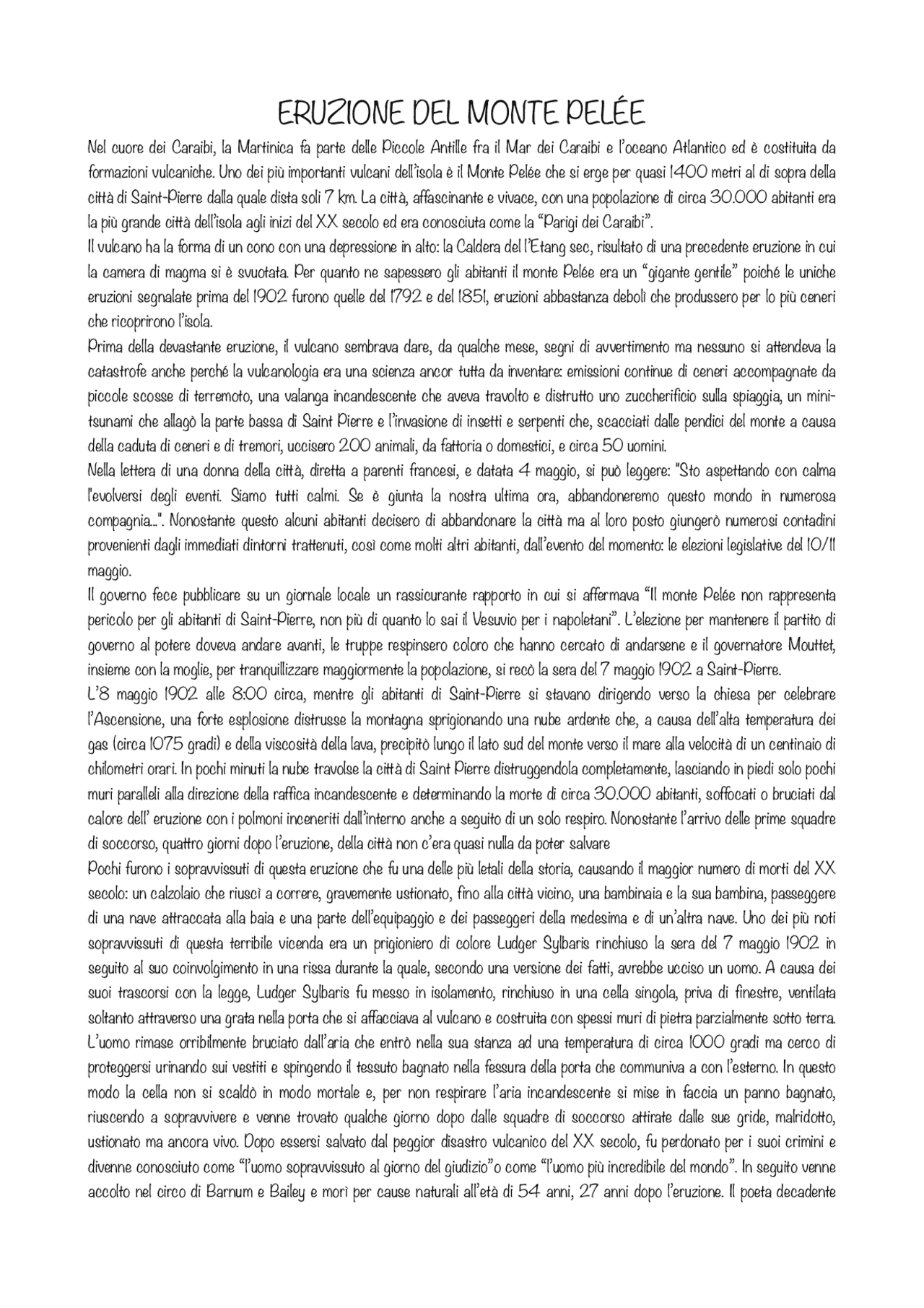 STORIA ERUZIONE MONTE PELEE - Docsity