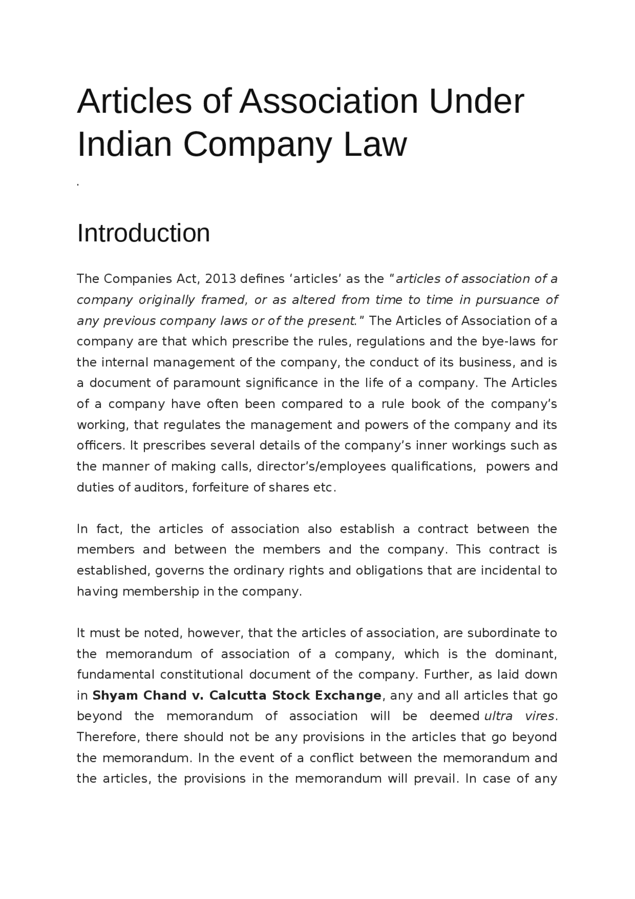 Company Law Article Of Association Docsity