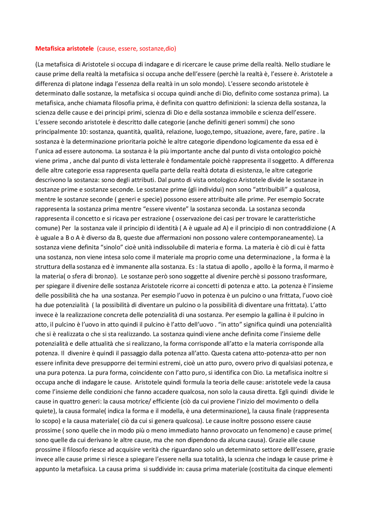 Aristotele Metafisica Logica E Differenze Con Platone Docsity