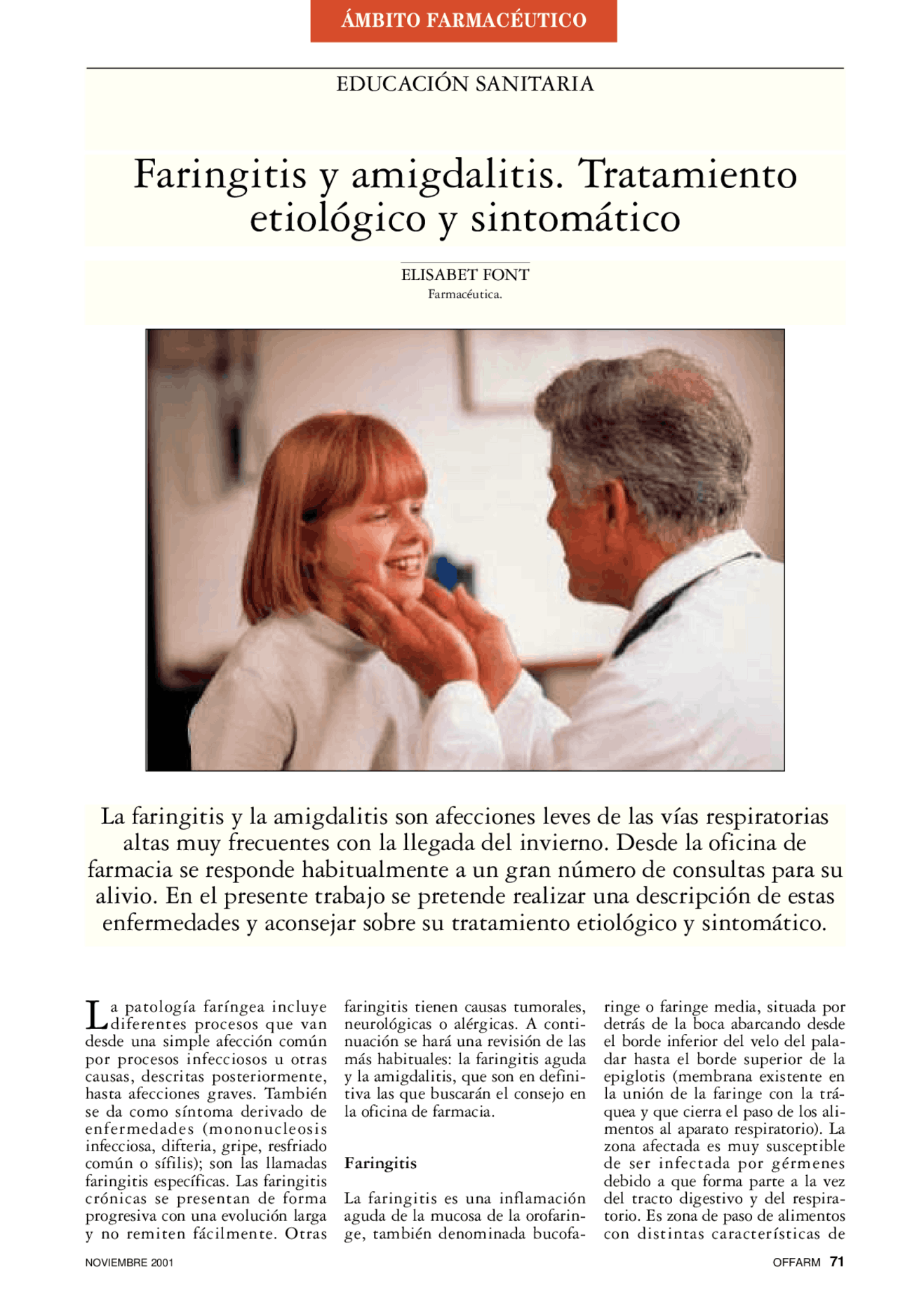Faringitis y amigdalitis. Tratamiento etiológico y sintomático - Docsity