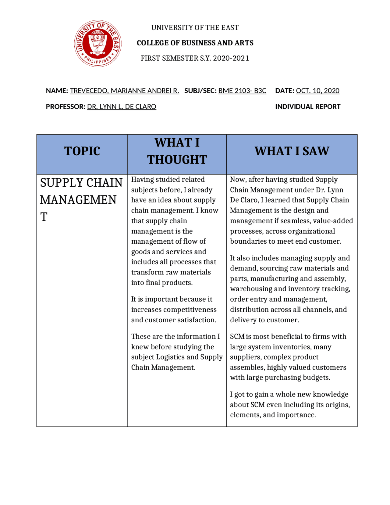 Supply chain management report - Docsity