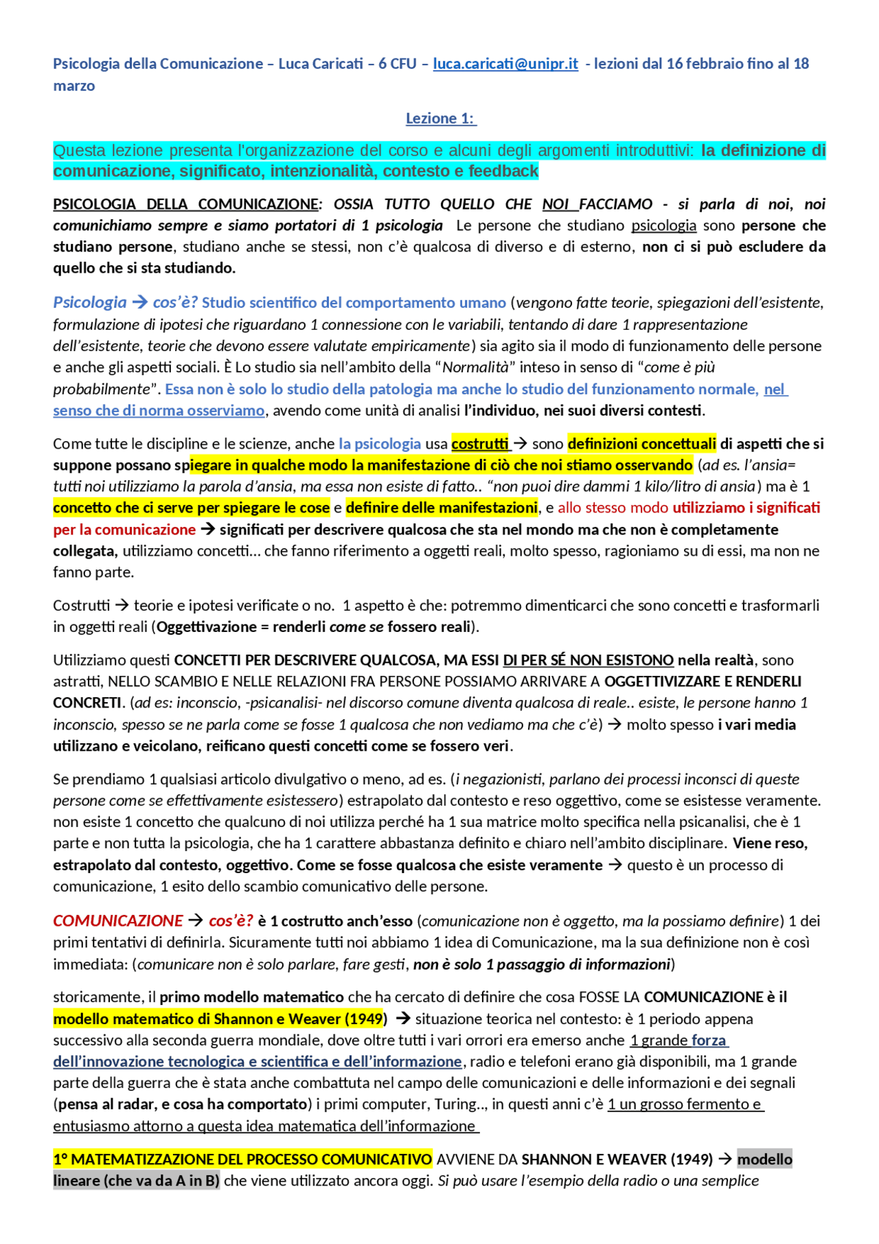 Riassunto Lezioni Psicologia Della Comunicazione Docsity