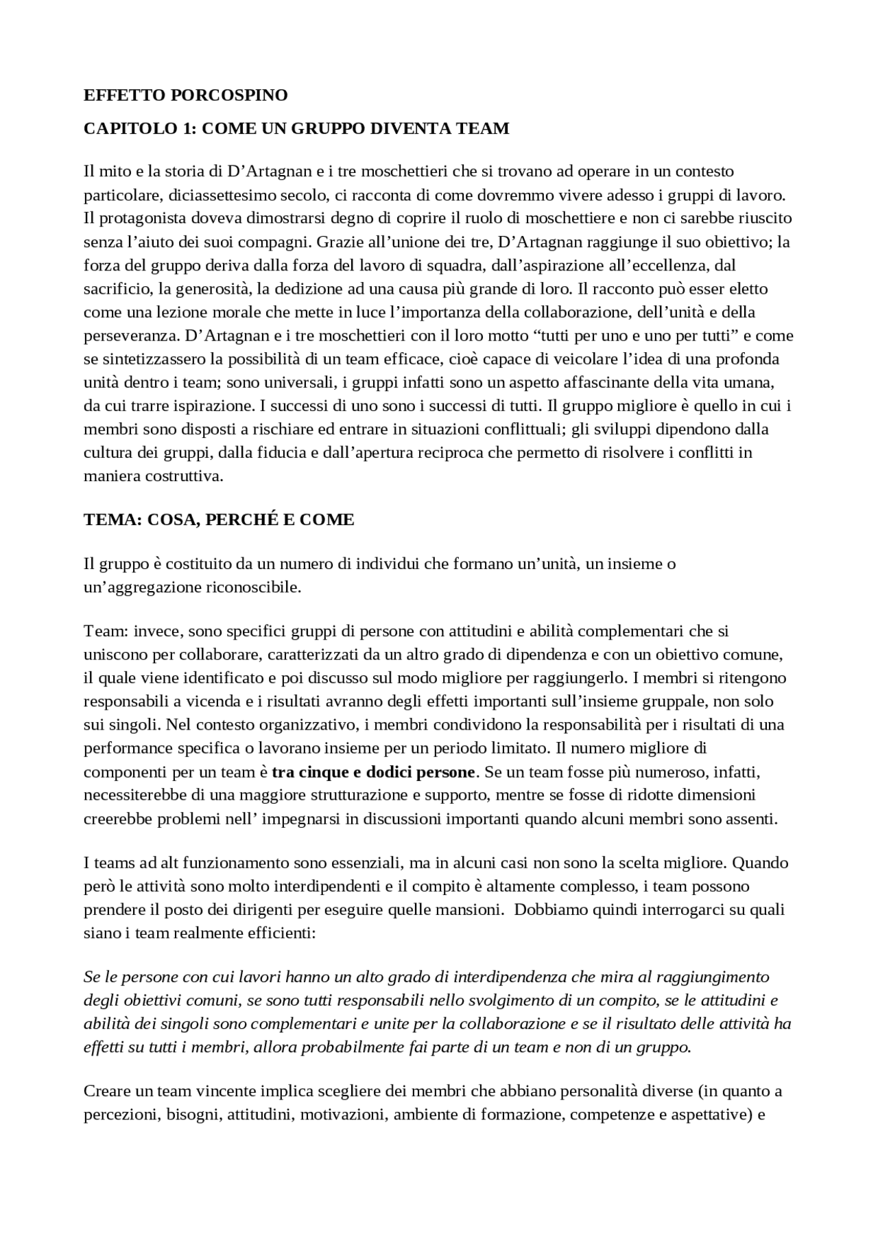 Riassunto Integrale Leffetto Porcospino Docsity