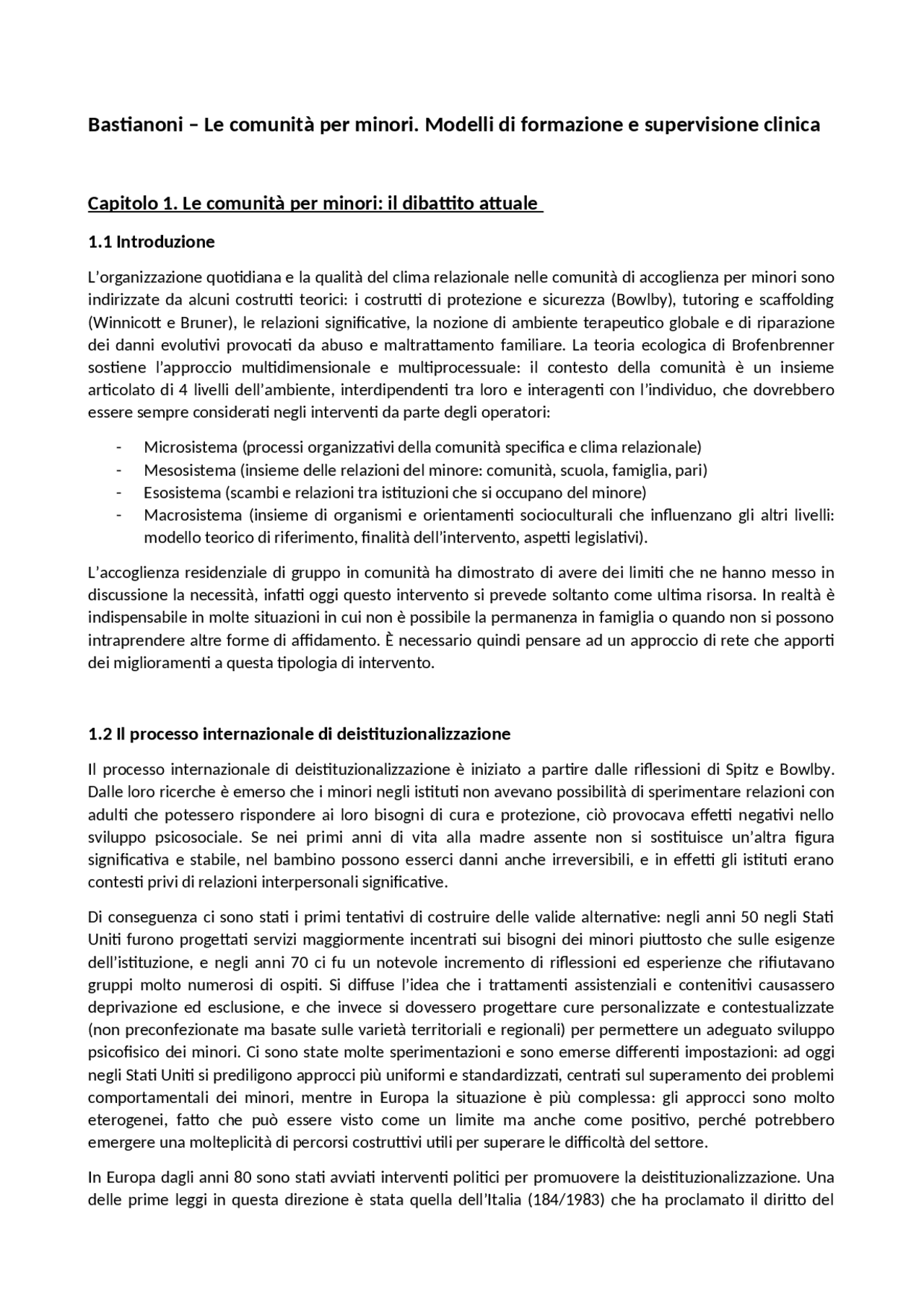 Le Comunità Per Minori Modelli Di Formazione E Supervisione Clinica