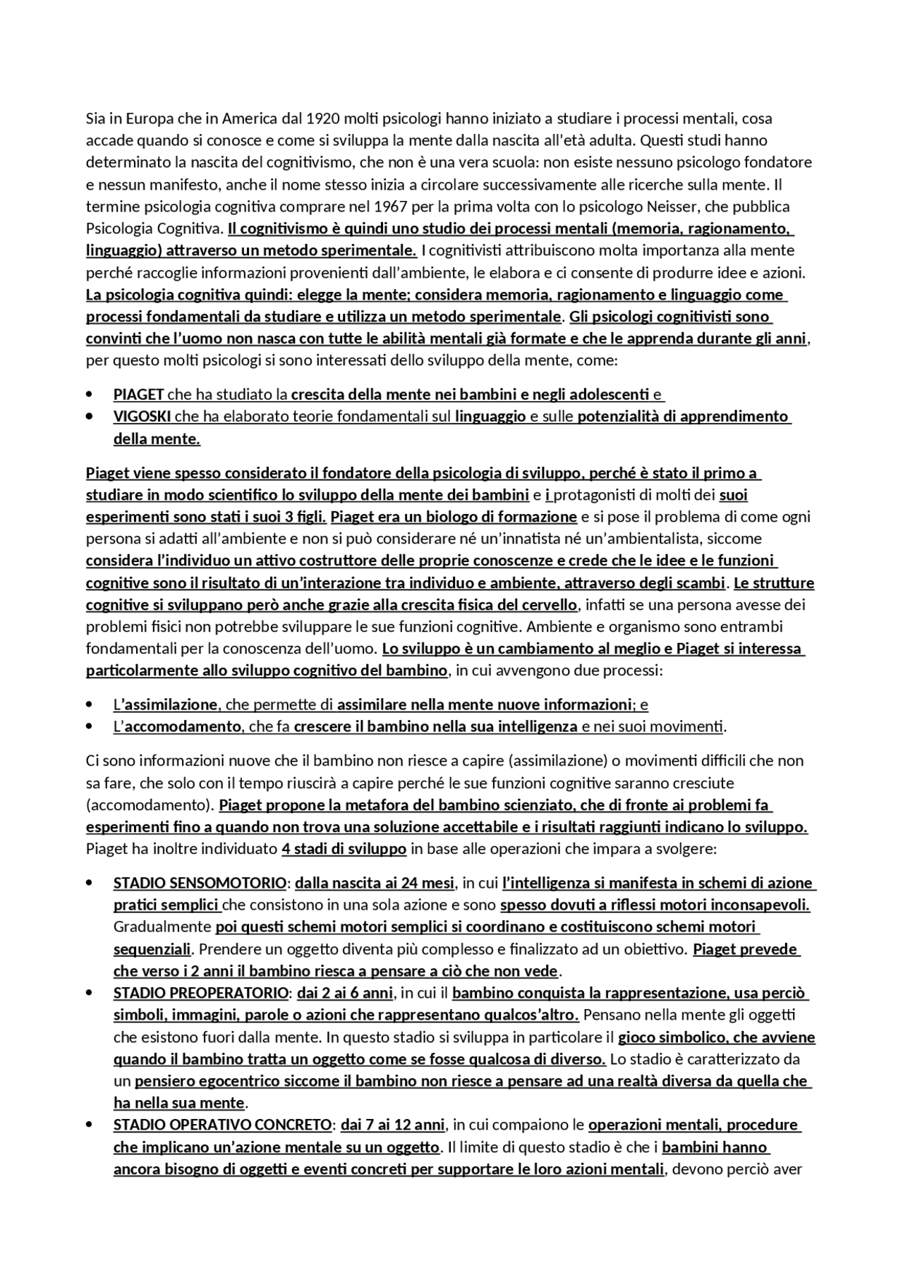 Il Cognitivismo Piaget E Vygotiskij Docsity