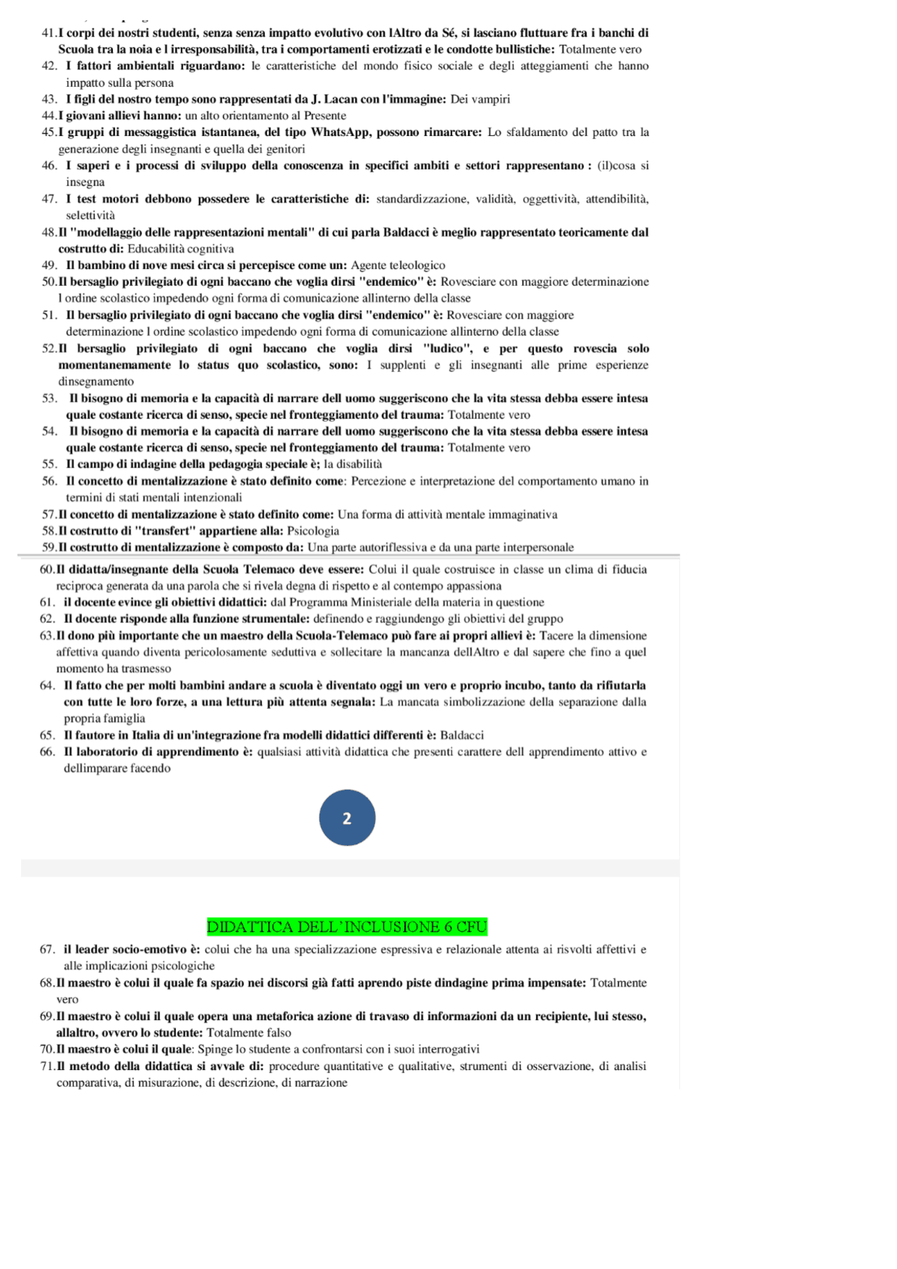 Didattica Dellinclusione Risposte Docsity