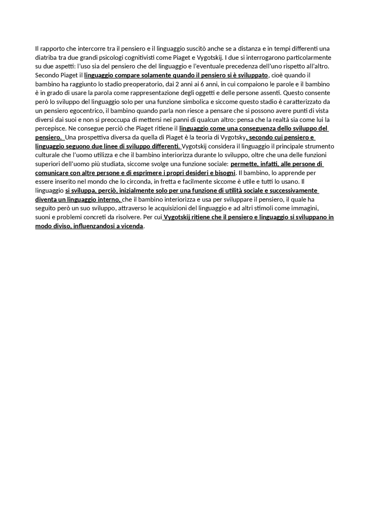 Pensiero E Linguaggio Piaget E Vygotiskij Docsity