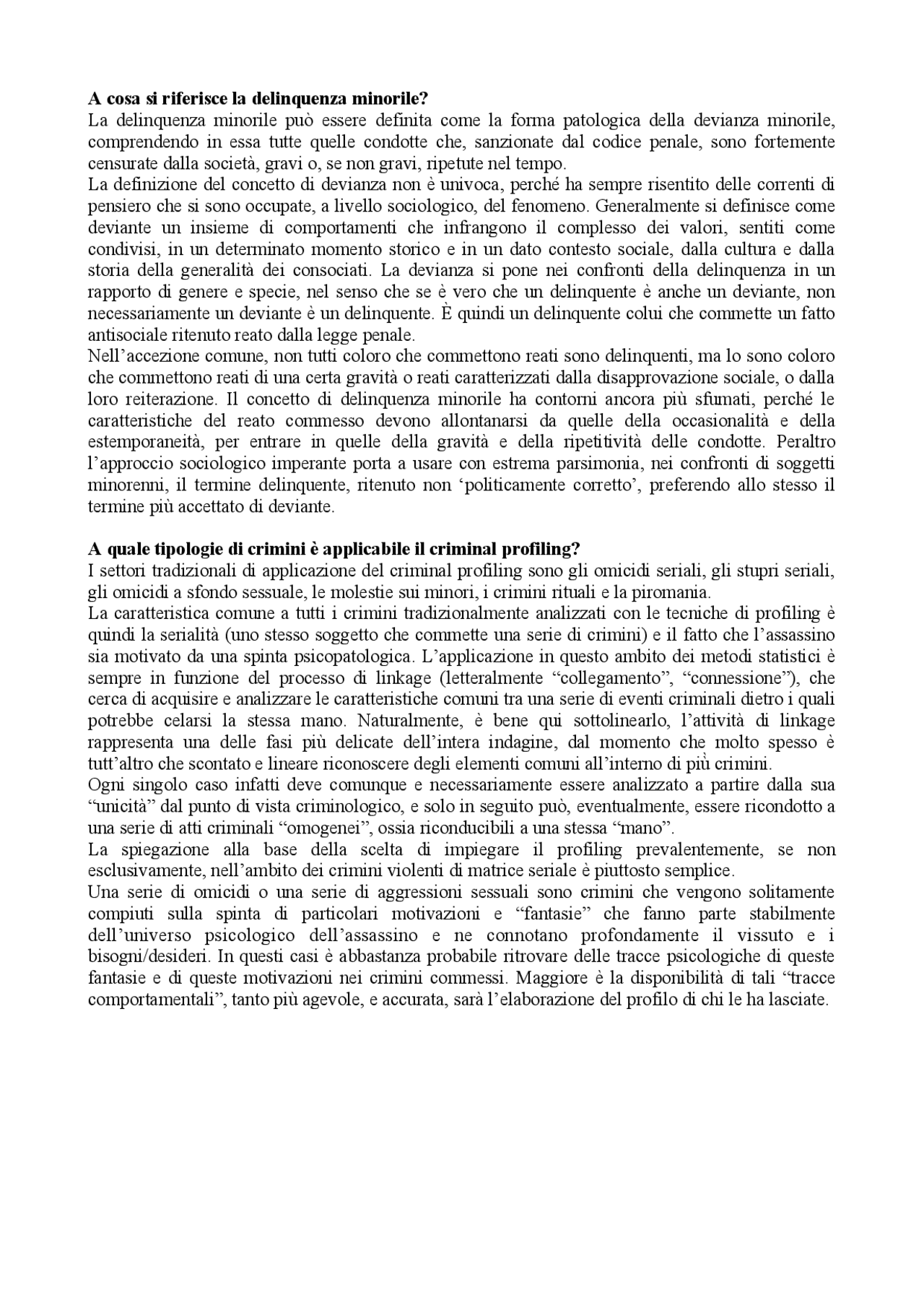 Psicopatologia Forense E Profiling Domande Aperte Docsity