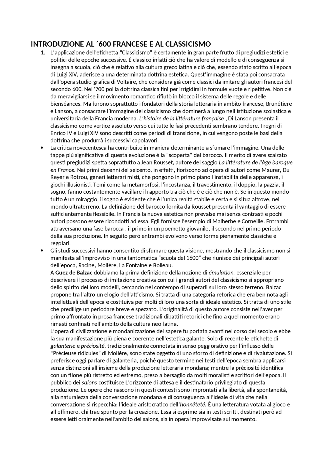 Riassunto Introduzione Al 600 Francese Docsity