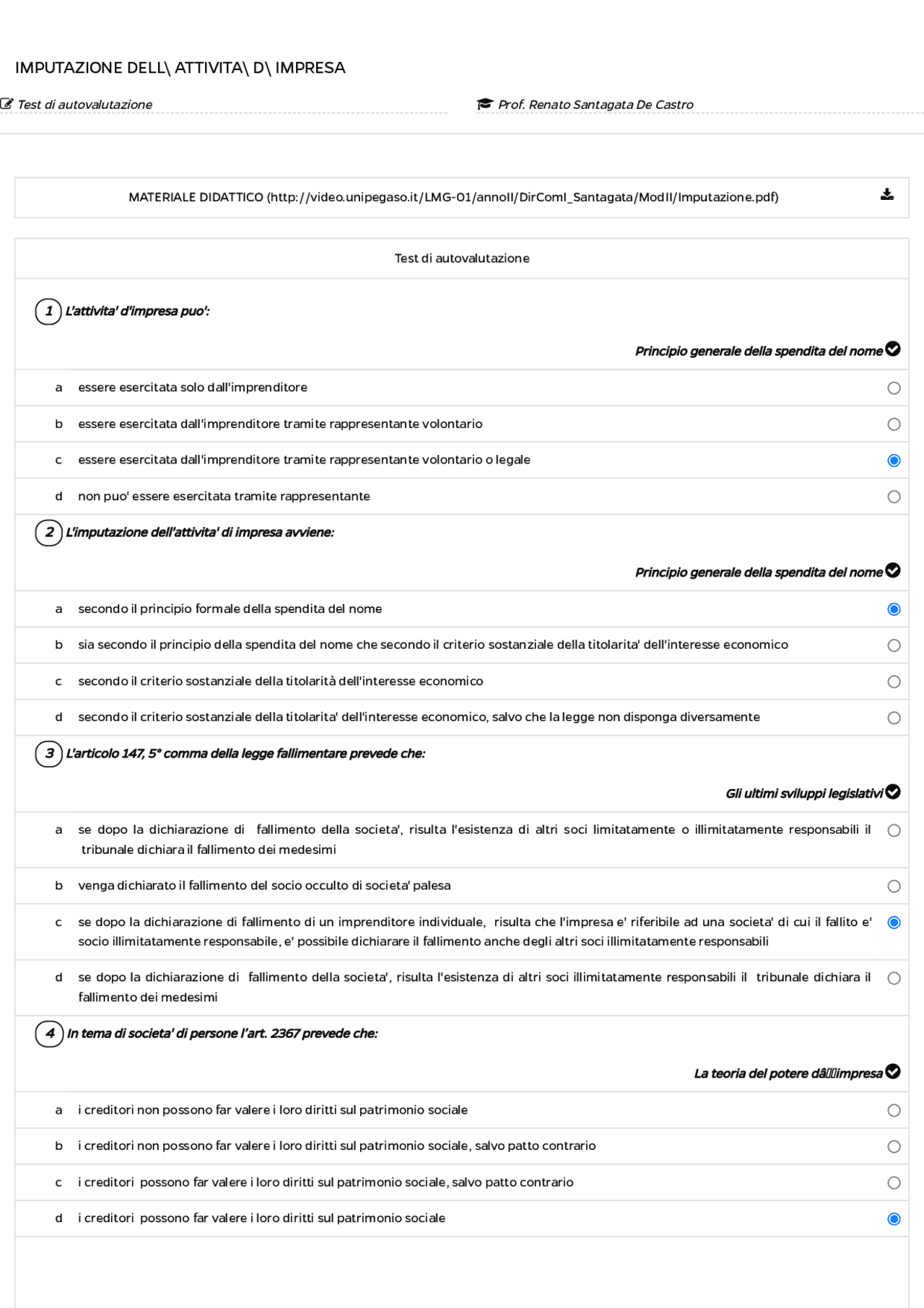 Test Autovalutazione Docsity