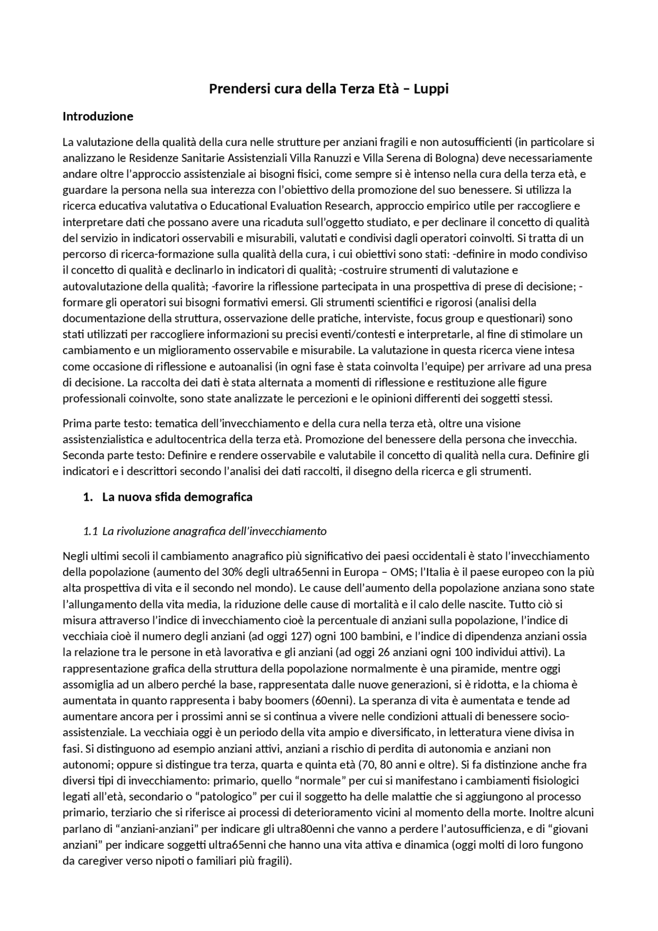 Prendersi Cura Della Terza Età Docsity