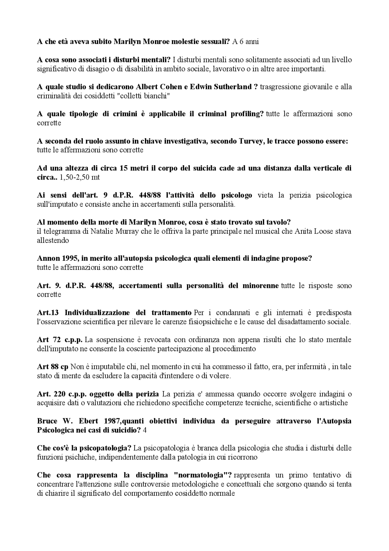 Psicopatologia Forense E Profiling Domande Chiuse Appunti Di