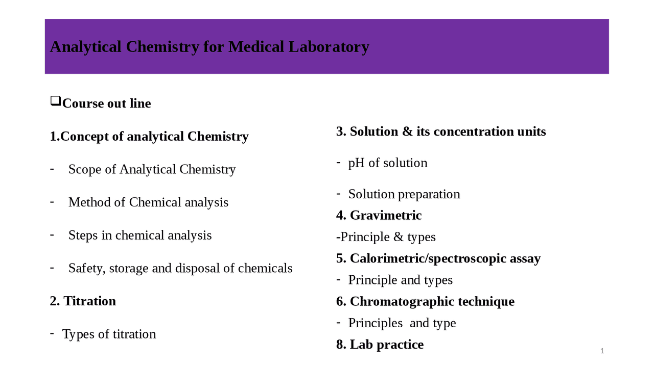 Analytical Chemistry Lectures Note Docsity
