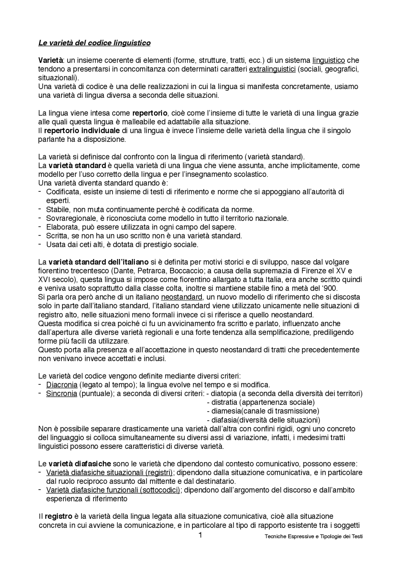 Tecniche Espressive E Tipologie Dei Testi Secondo Parziale Docsity
