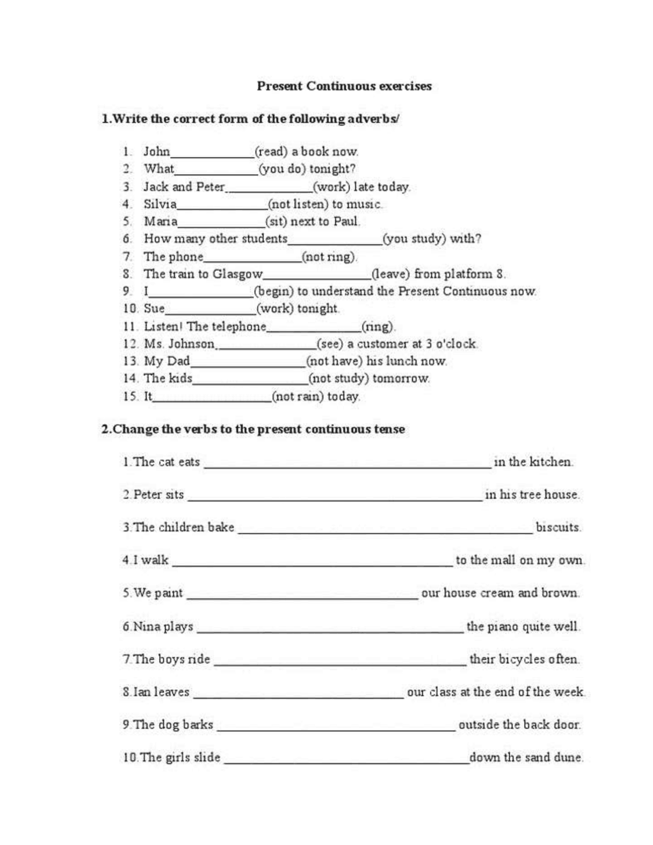 Ejercitacion presente continuo del idioma ingles - Docsity