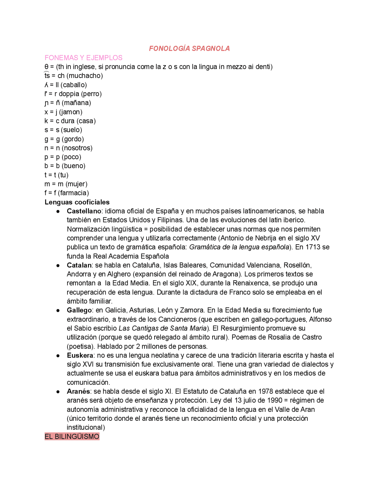 Appunti Completi Di Fonologia Spagnola Docsity