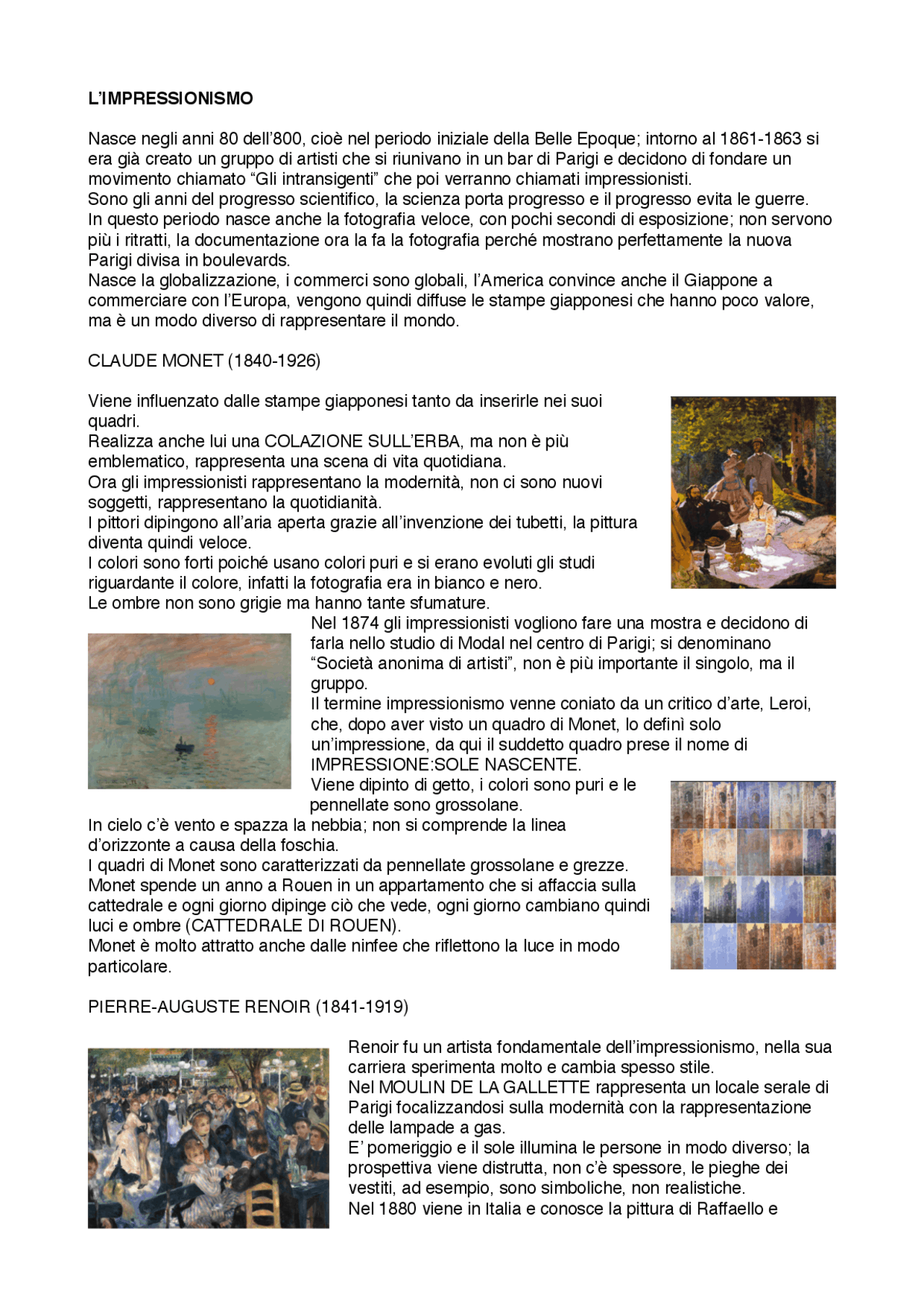 Impressionismo V Superiore Docsity