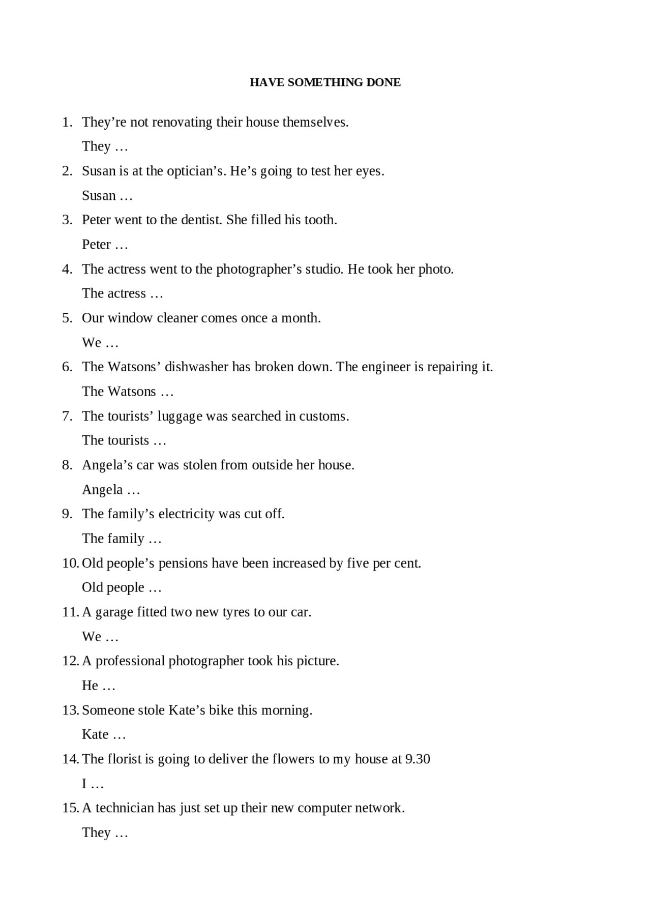 Exercises on Causative Sentences - Docsity