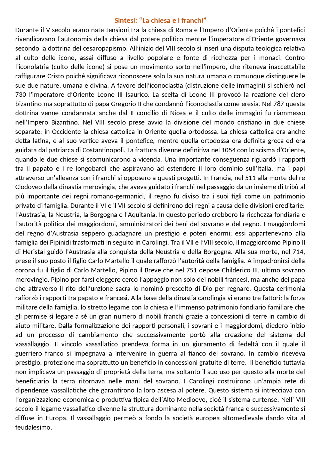 Sintesi La Chiesa E I Franchi Docsity