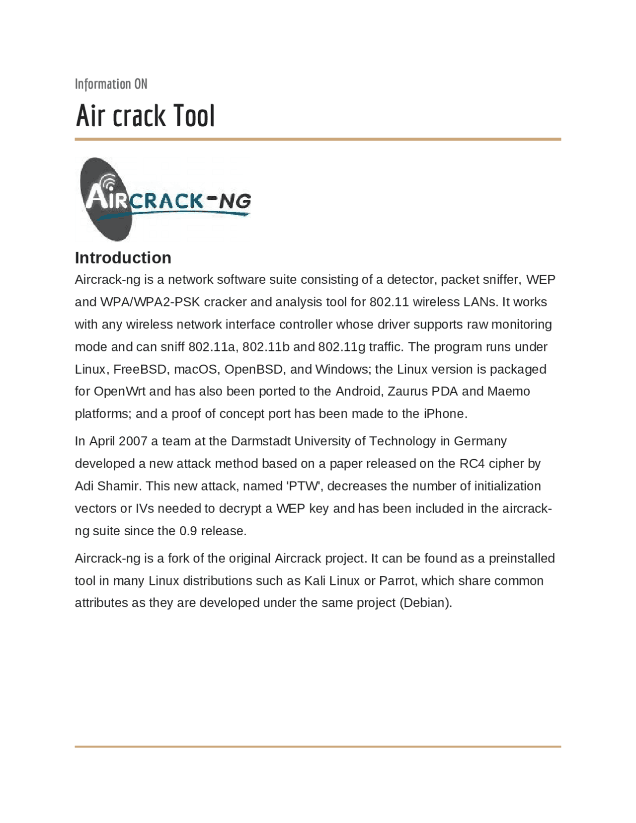 Network Security Air Crack Tool Docsity