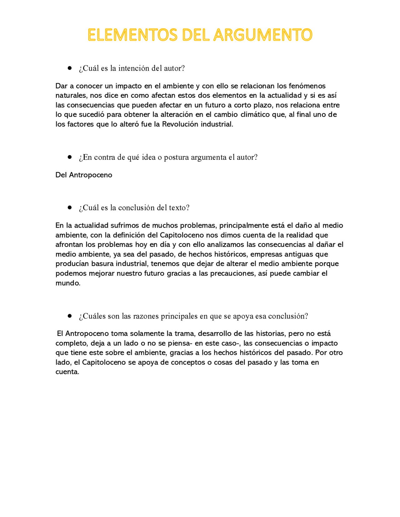 ELEMENTOS DE UN ARGUMENTO - Docsity