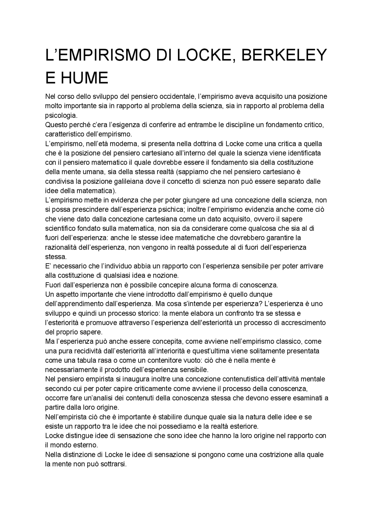 Locke Berkeley E Hume Docsity