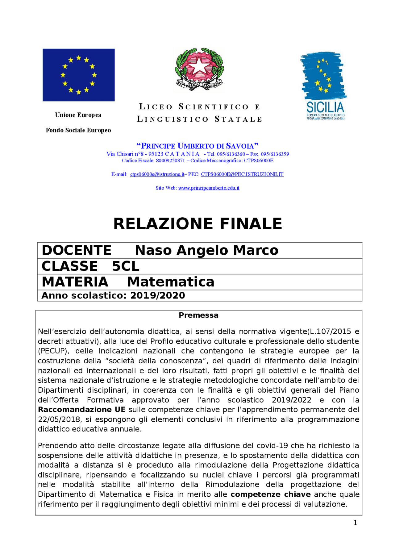 Relazione matematica - Docsity