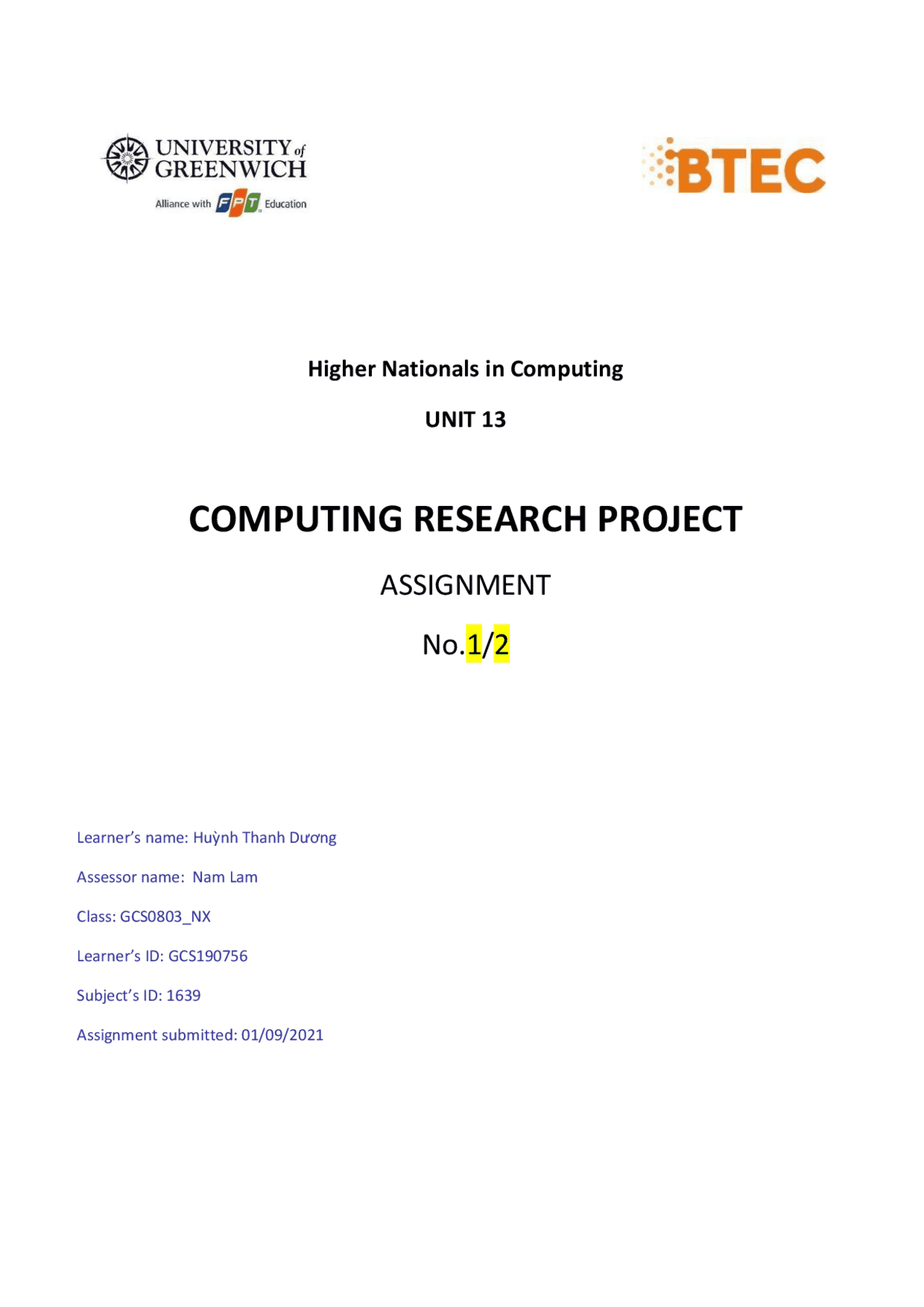 Computing Research Project Part 1 Docsity