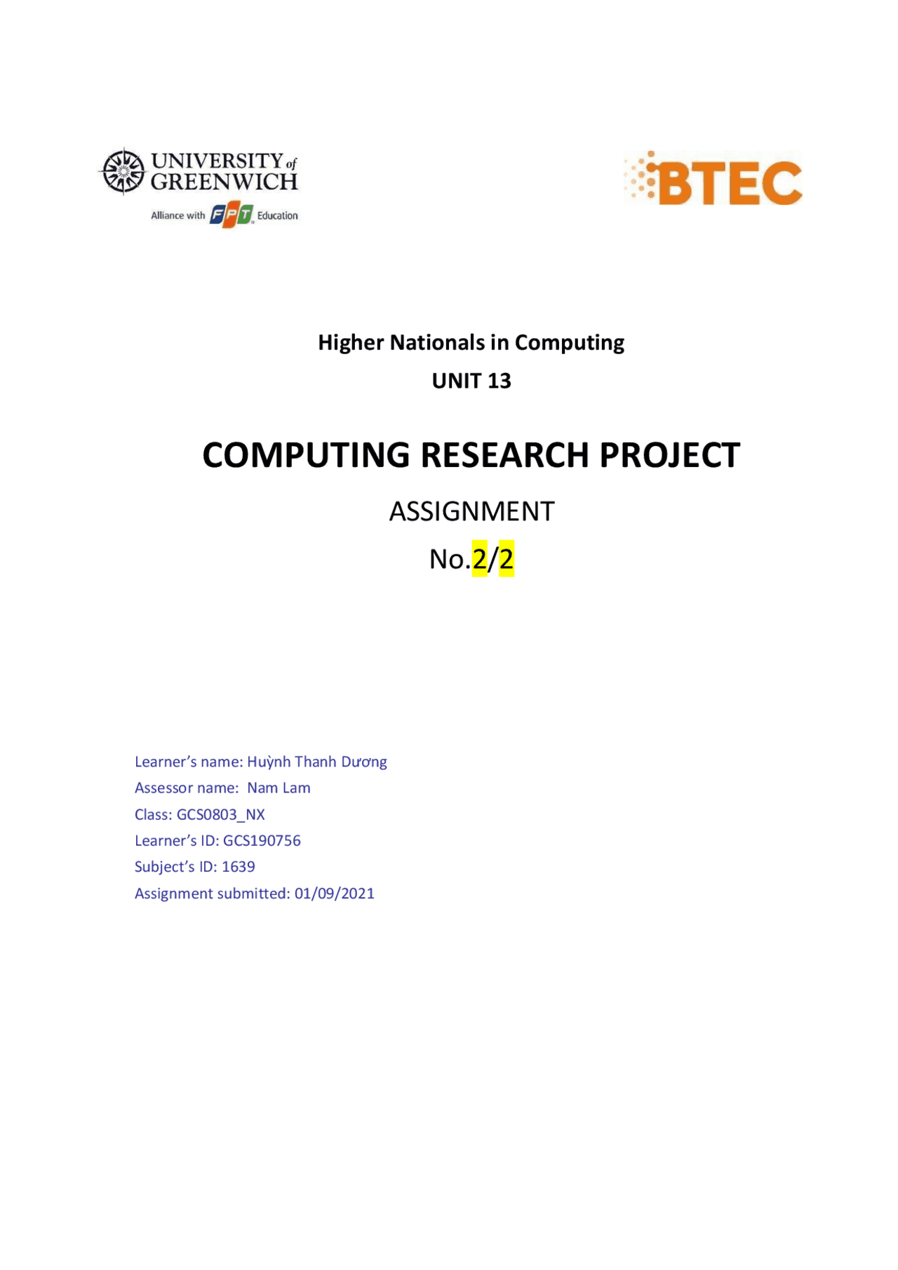 Computing Research Project Part 2 Docsity