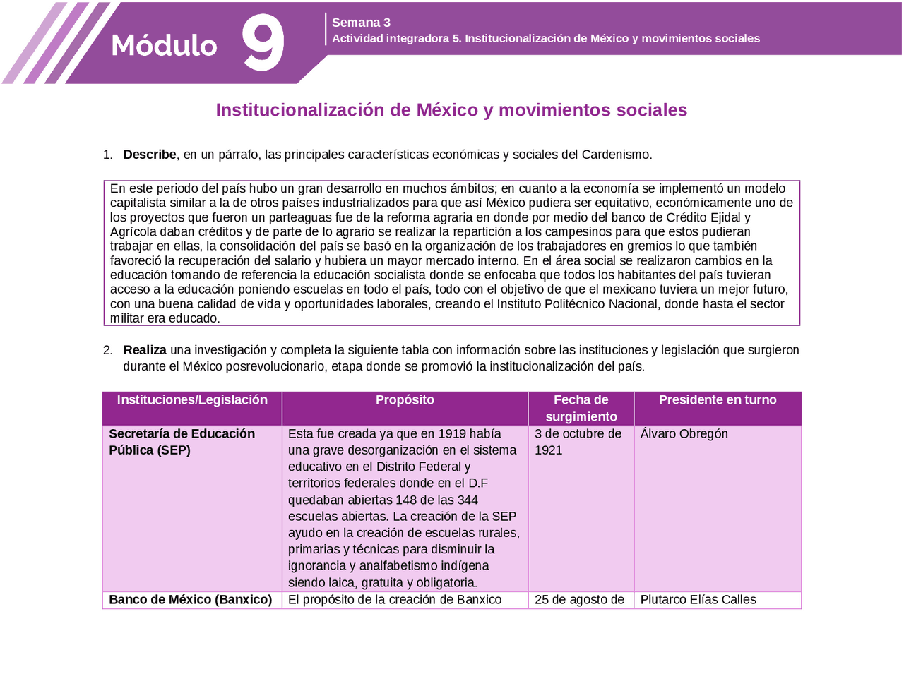 Actividad Integradora 5 Modulo 9 Ejercicios De Historia Docsity