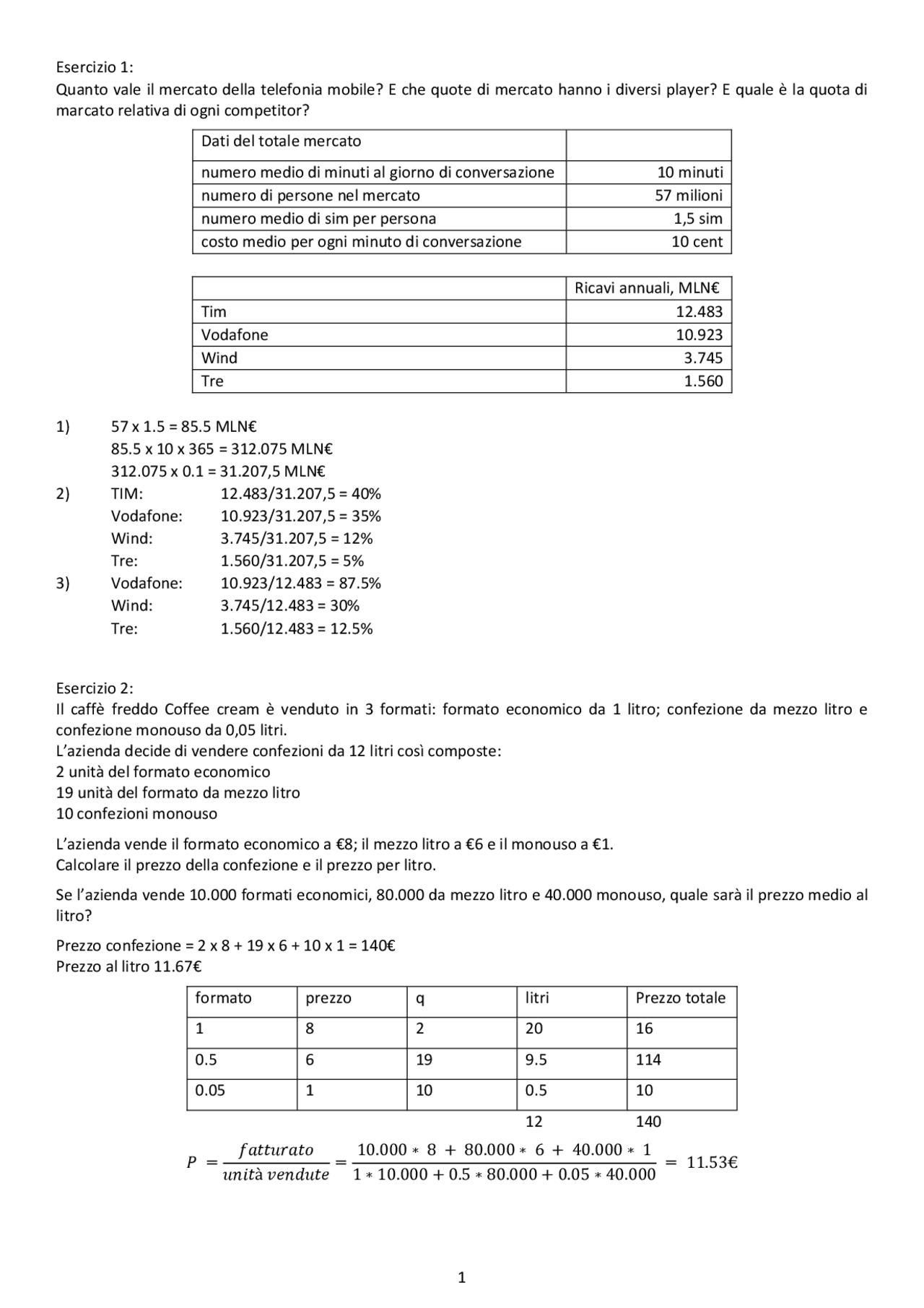 Esercizi Marketing Fondamenti Docsity